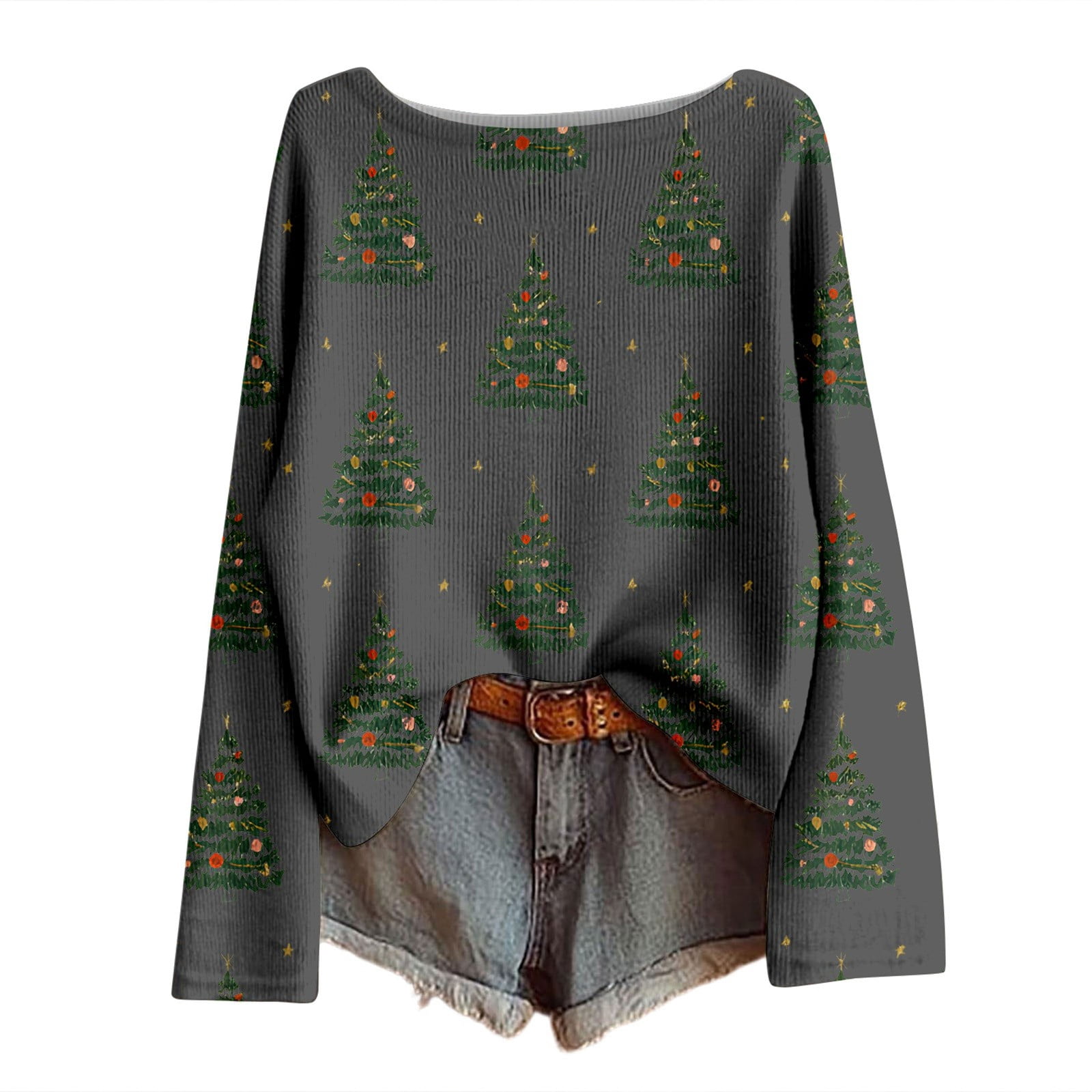 Christmas Sweaters for Women Funny Xmas Tree Print Hollow Knitted ...