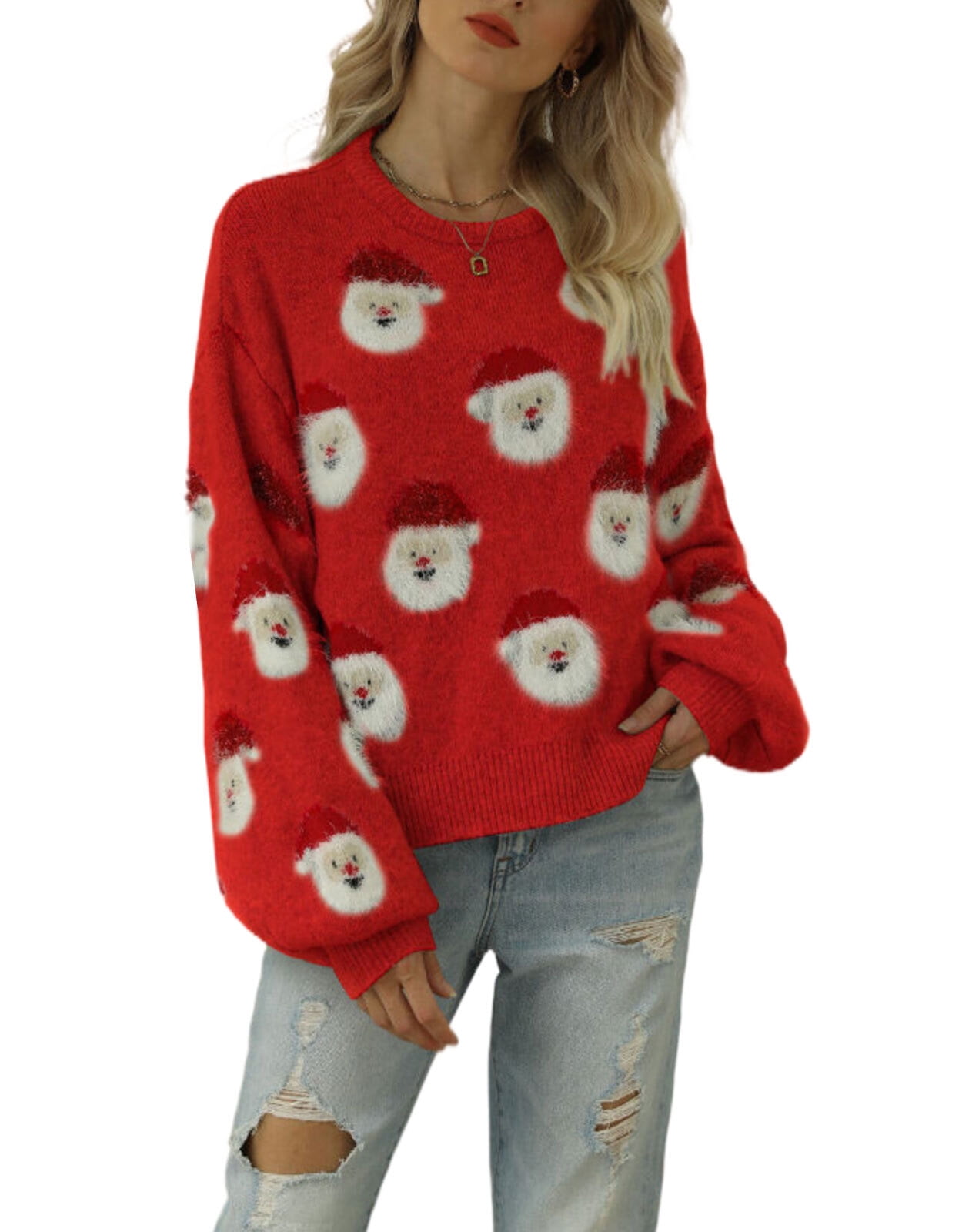 Christmas Sweaters for Women Juniors 2024 Cute Santa Claus Patch Trendy ...