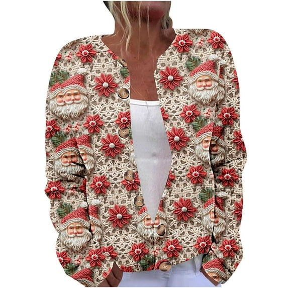 Christmas Sweaters for Women Plus Size Christmas Cardigan Long Sleeve ...
