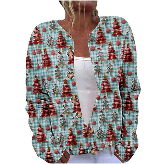 Christmas Sweaters for Women Plus Size Holiday Graphic Button Up ...