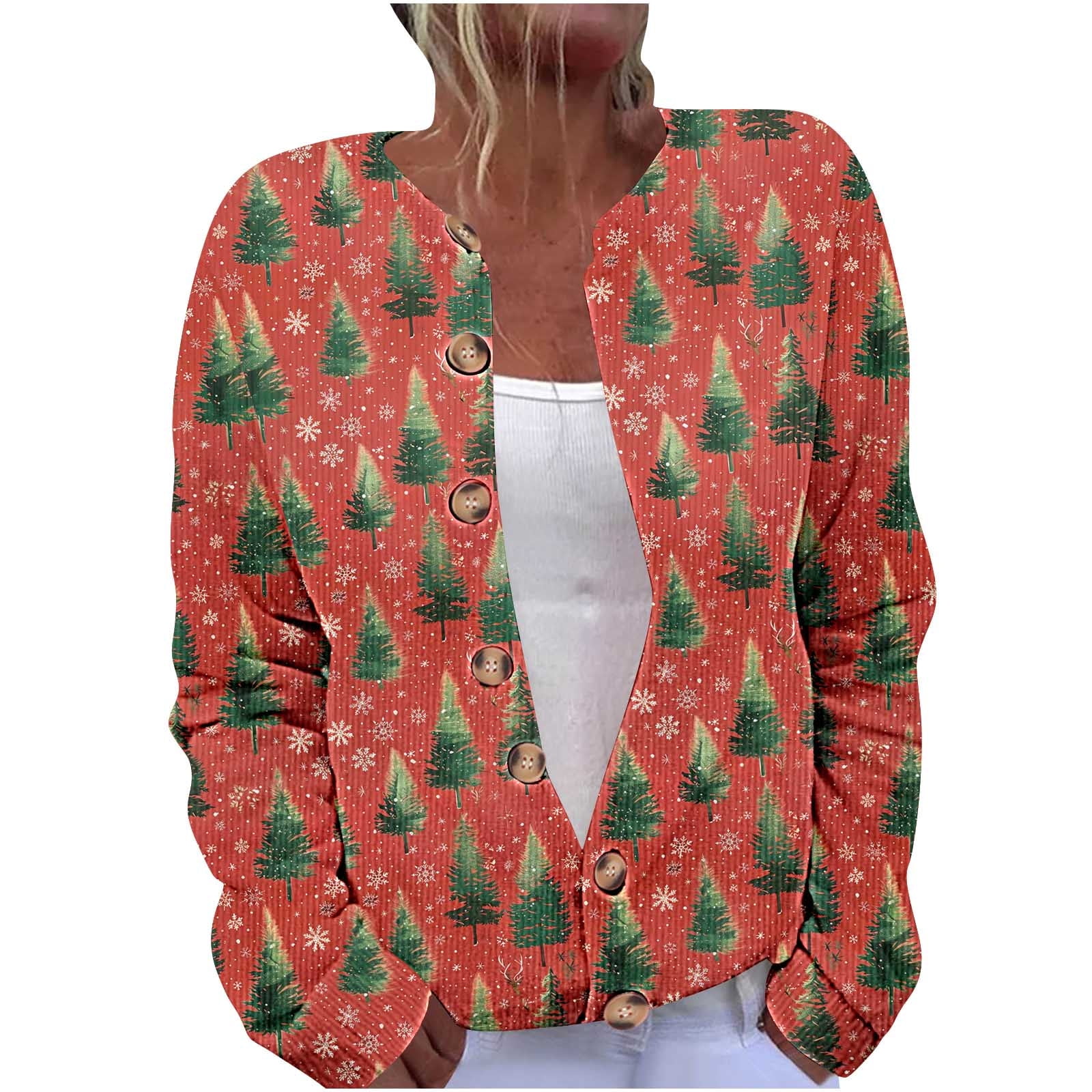 Christmas Sweaters for Women Plus Size Holiday Graphic Button Up ...