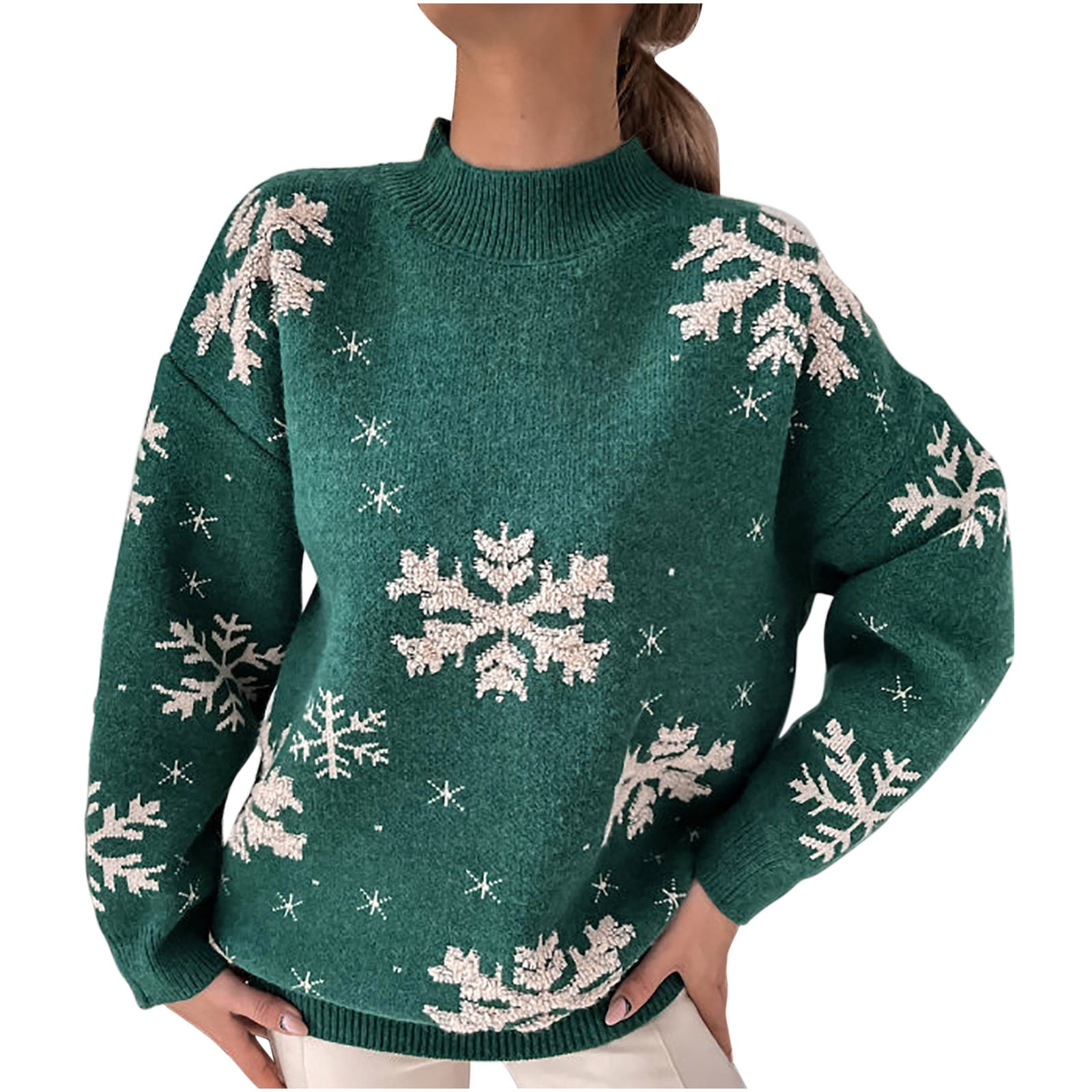 Christmas Sweaters for Women Snowflake Graphic Knitted Sweater Winter Long Sleve Sweater Holiday ...