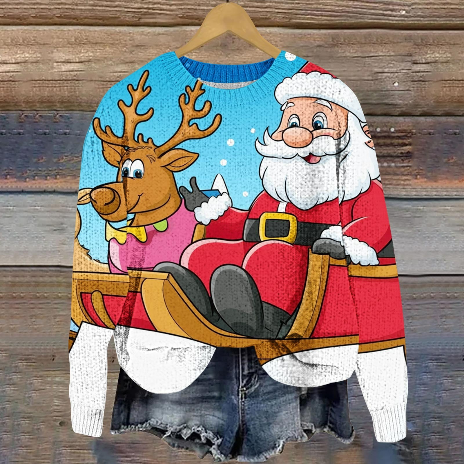 Christmas Sweaters for Women Sweater Holiday Print Round Neck Long ...