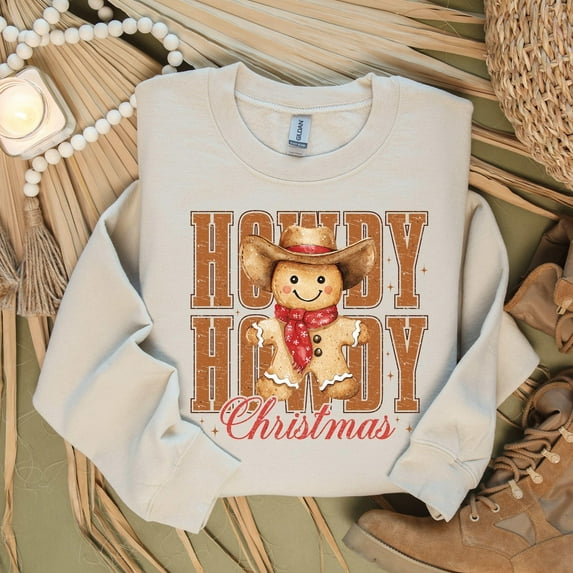 Christmas Sweatshirt, Howdy Gingerbread Winter Long Sleeve Shirt ...