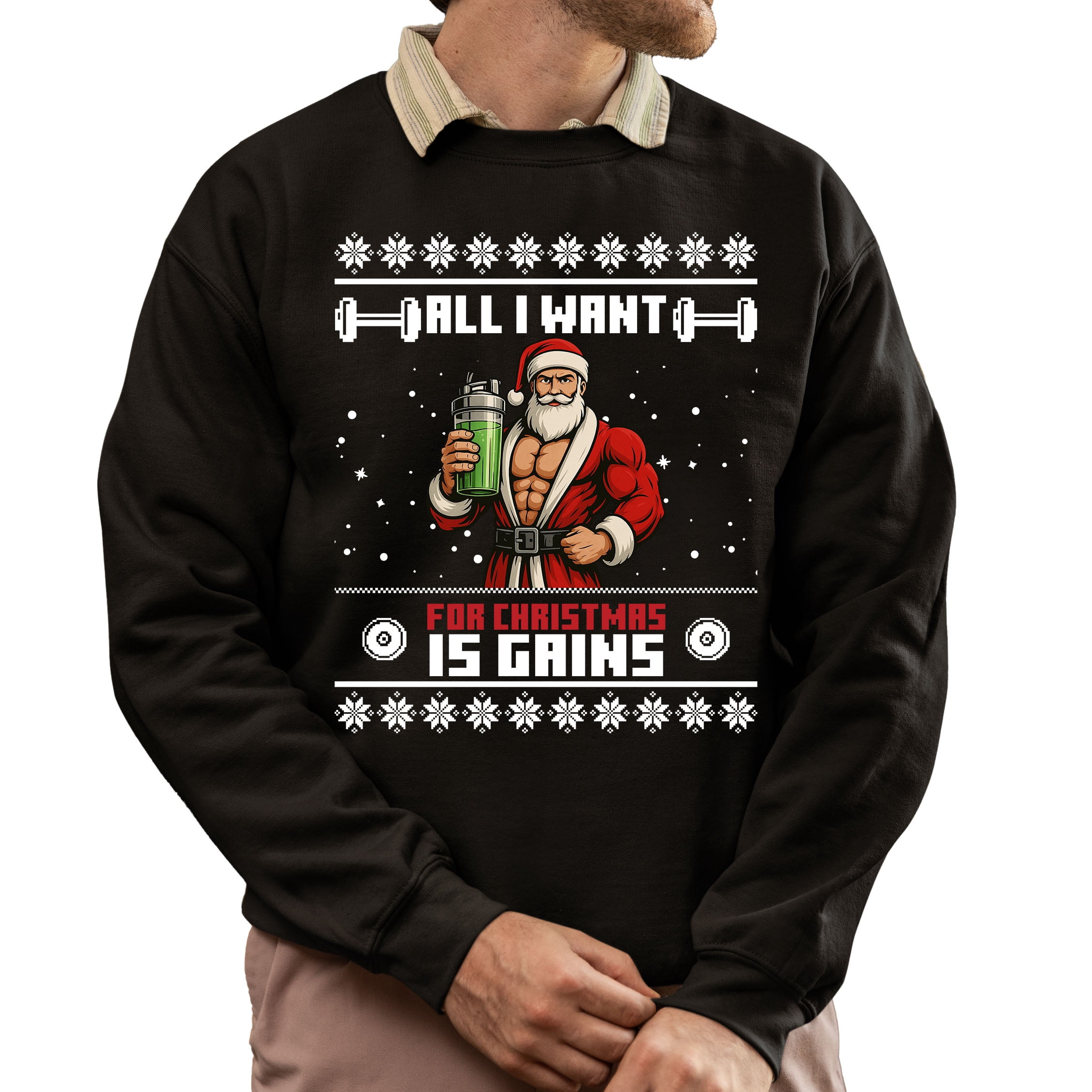 Christmas Sweatshirt, All I Want For Christmas Is Gains Funny Gym ...