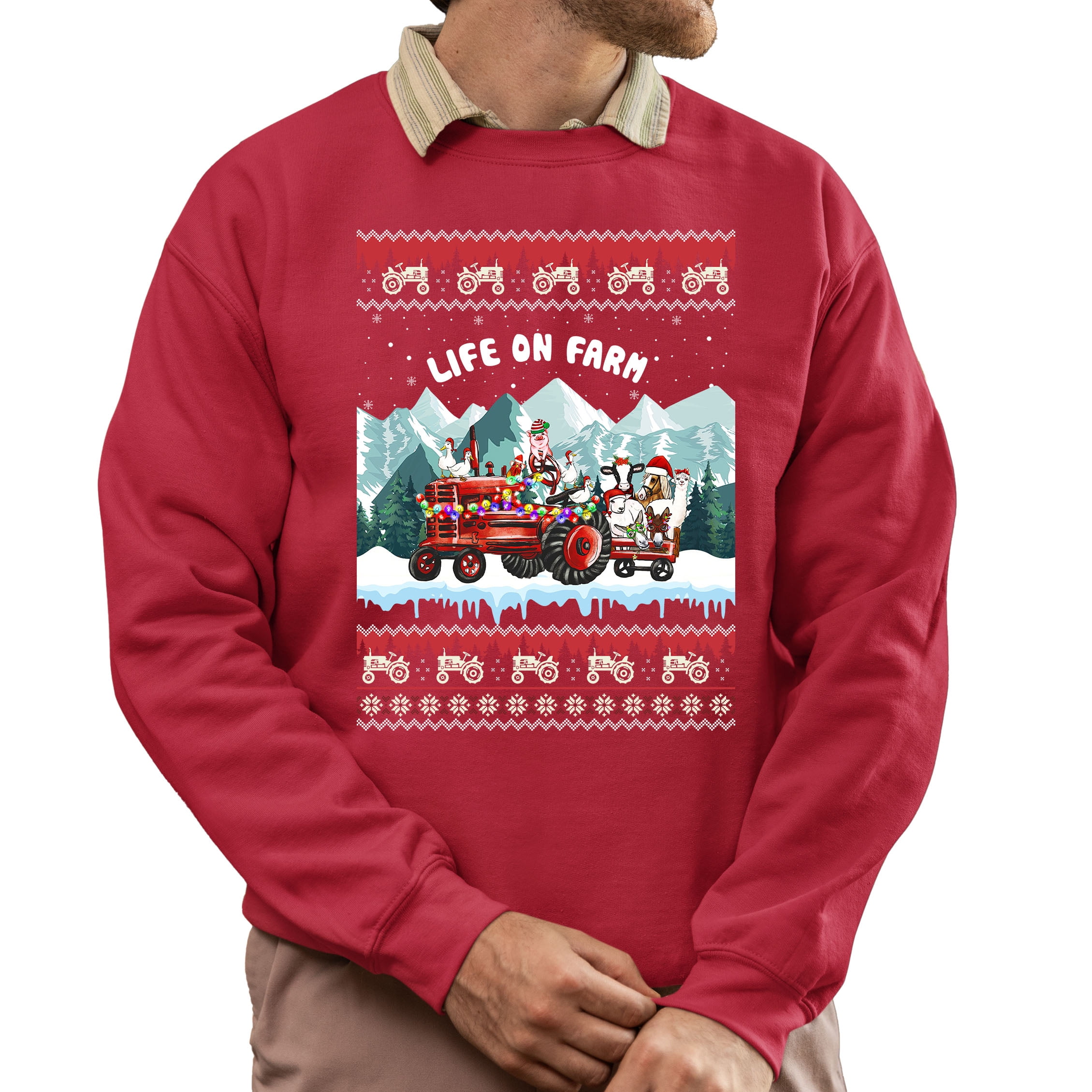 Christmas Sweatshirt, Life on Farm Holiday Ugly Christmas Sweatshirt ...