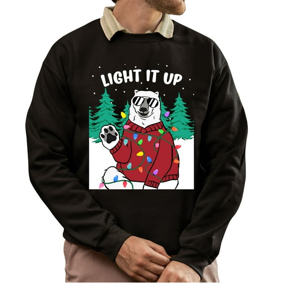 Christmas Sweatshirt, Light It Up Polar Bear Christmas Sweatshirt ...