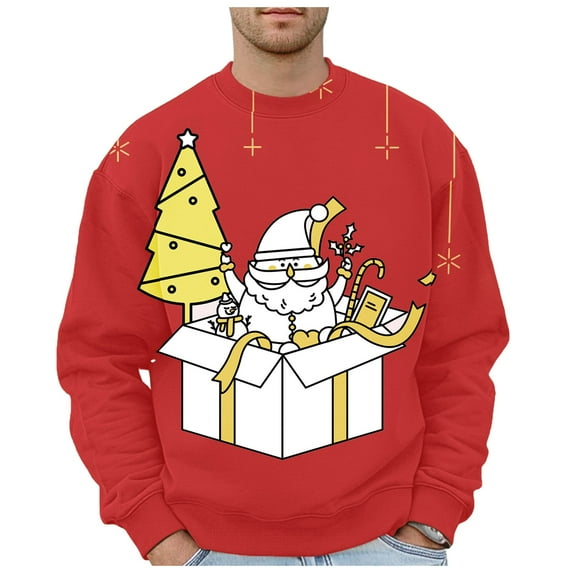 Christmas Sweatshirt Men Xmas Winter Round Neck Long Sleeve Sweatshirt ...