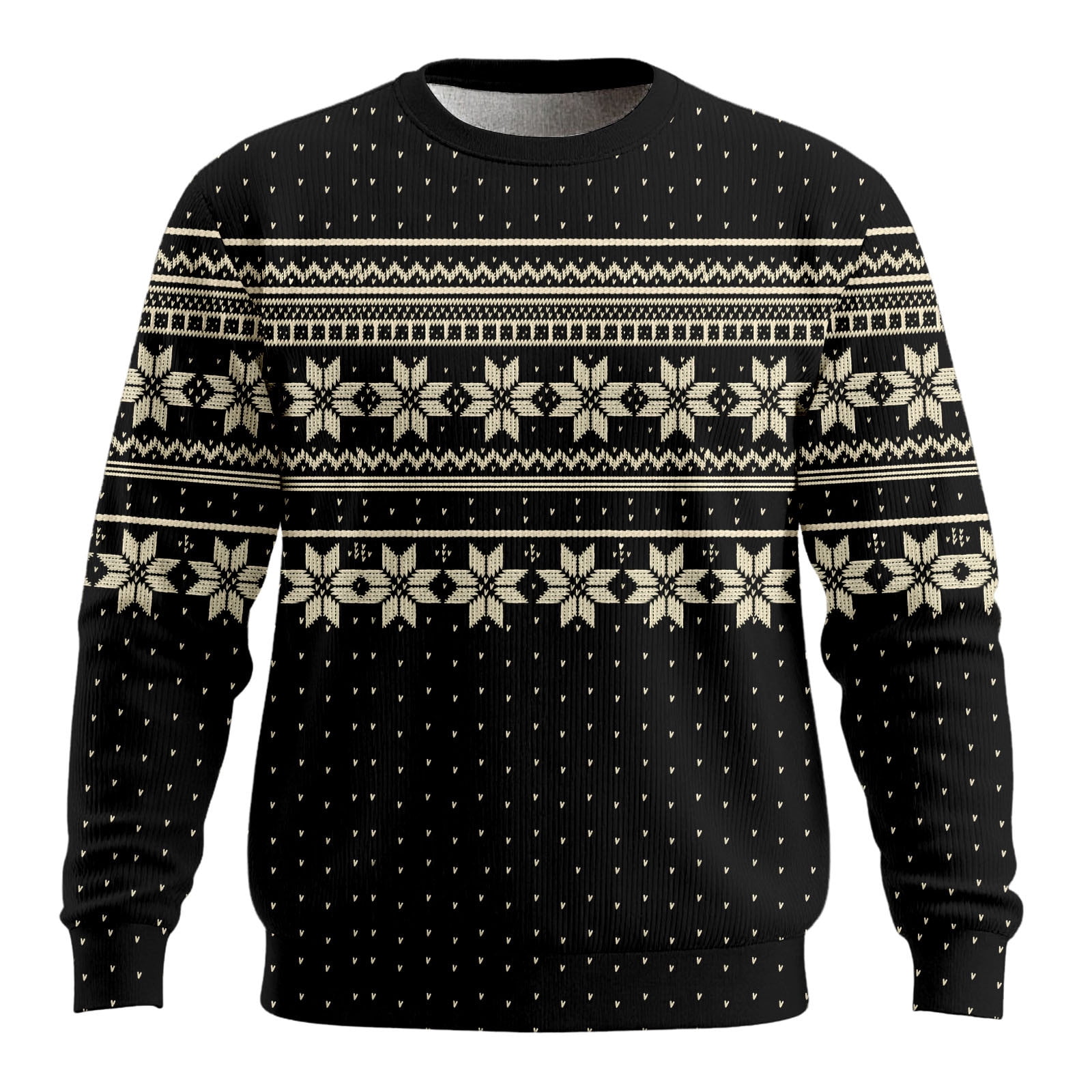 Men Christmas Sweatshirt Xmas Ribbed Knit Round Neck Long Sleeve ...