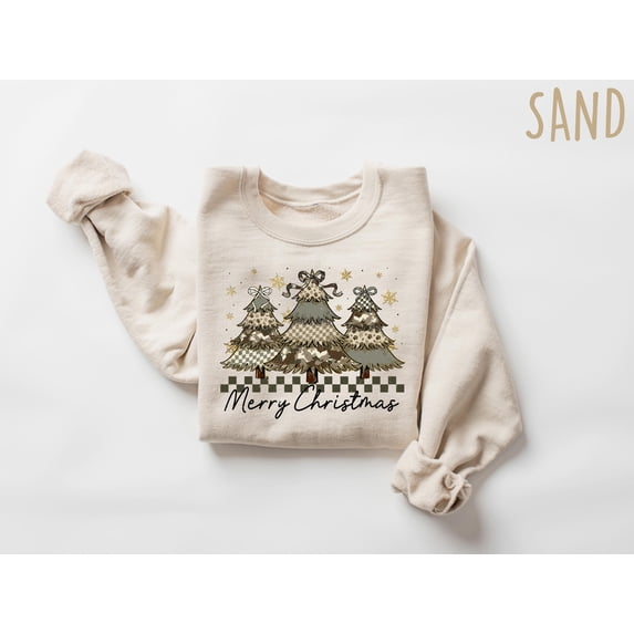 Christmas Sweatshirt, Merry & Bright Christmas Tree Shirt, Pink Holiday ...