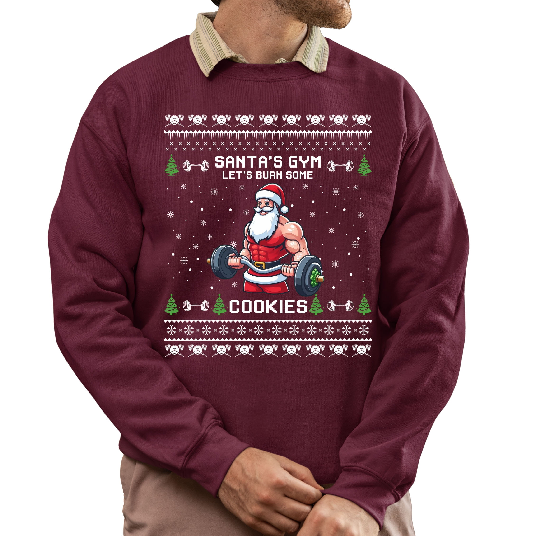 Christmas Sweatshirt, Santa's Gym Let's Burn Some Cookies Christmas ...