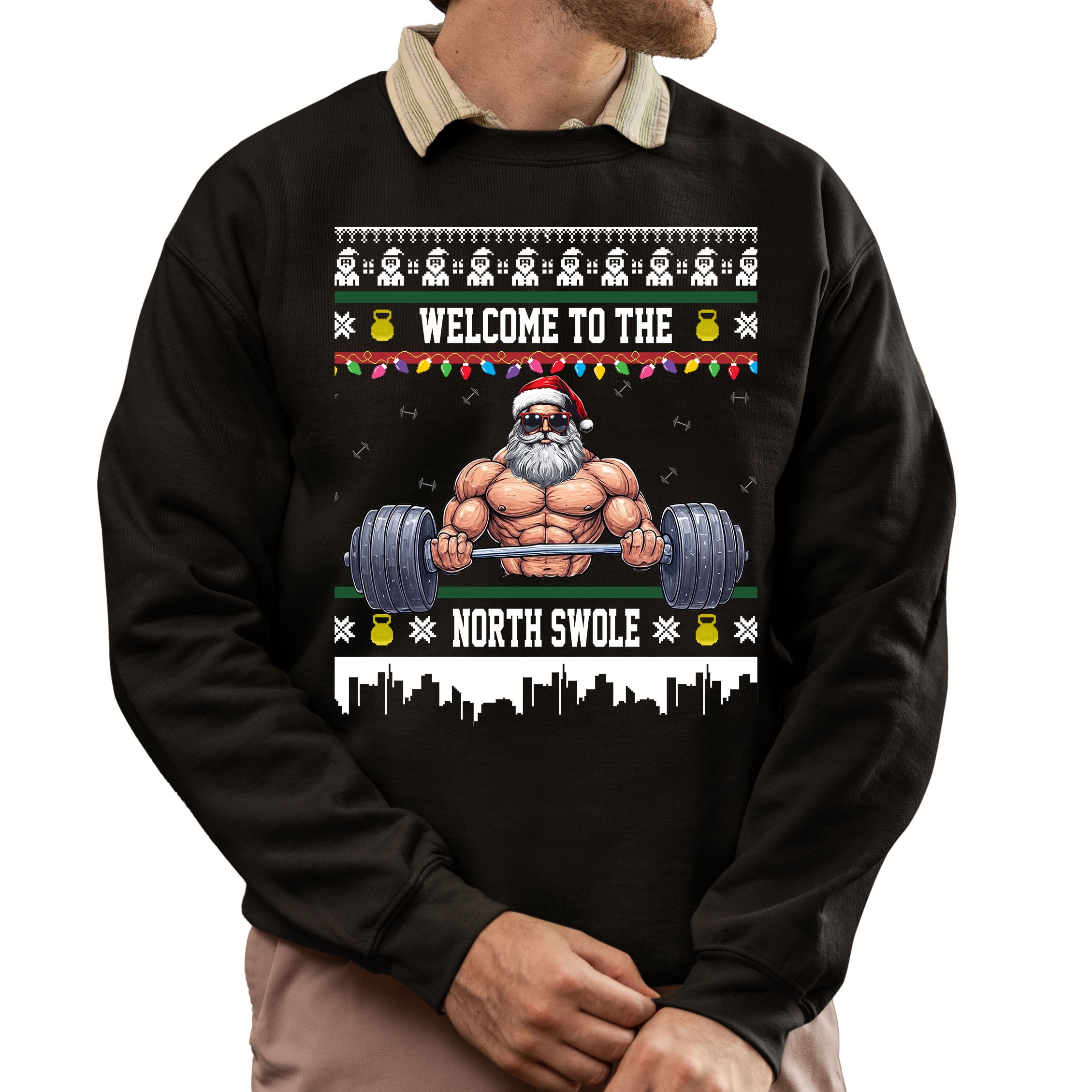 Christmas Sweatshirt, Welcome to The North Swole Christmas Sweatshirt, Muscular Santa Ugly ...