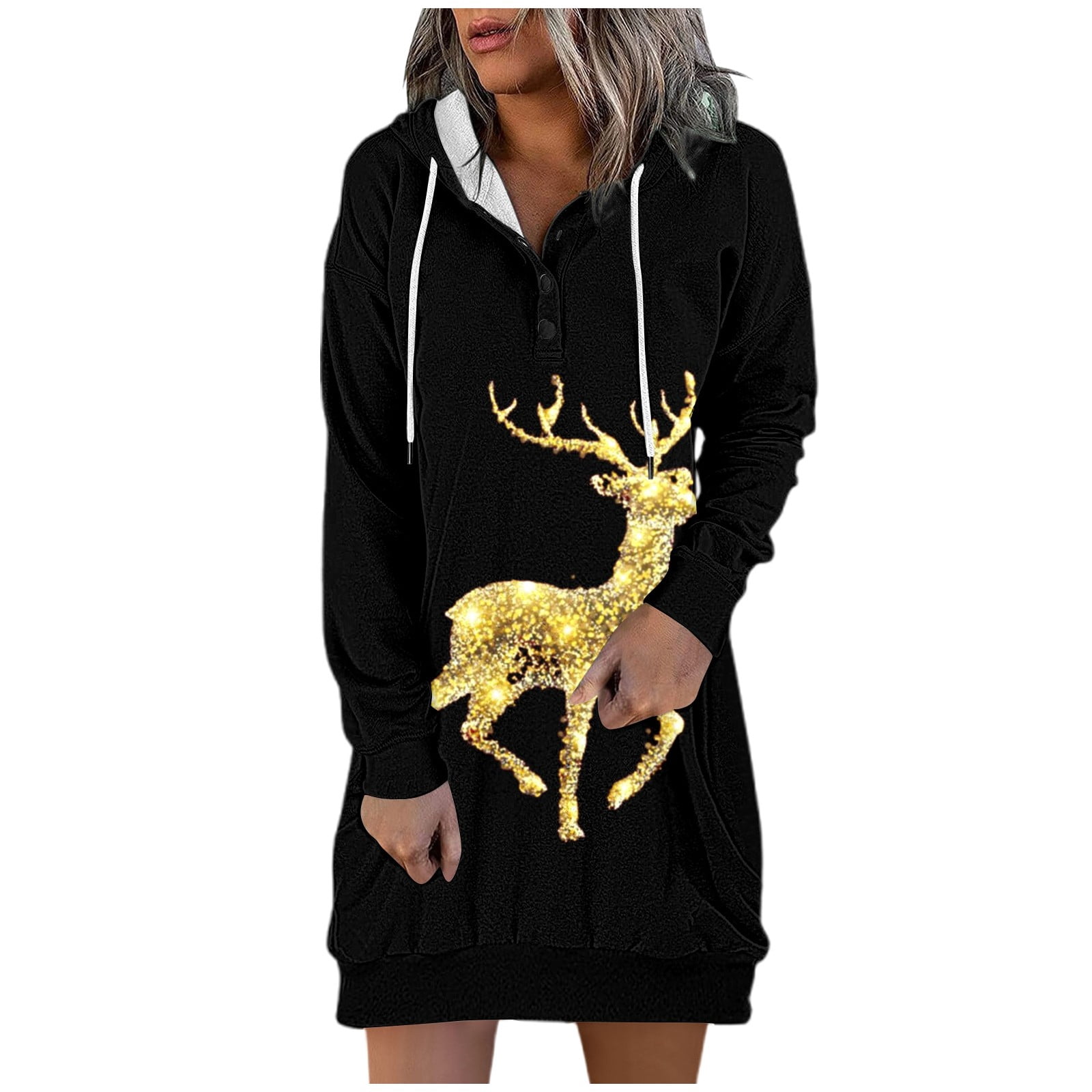 Christmas Sweatshirt Women'S Christmas Reindeer Print Long Hooded Hoody ...