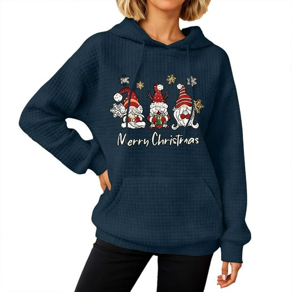 Christmas Sweatshirt Womens Santa Claus Hoodies Knit Hooded Sweatshirt ...