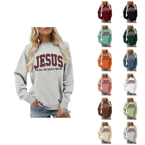 Christmas Sweatshirt for Women 2026 Long Sleeve Crewneck Jesus The Way ...