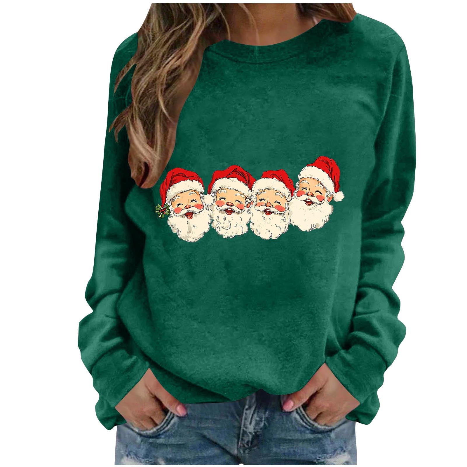 Christmas Sweatshirt for Women Santa Claus Snug Long Sleeve Crew Neck ...