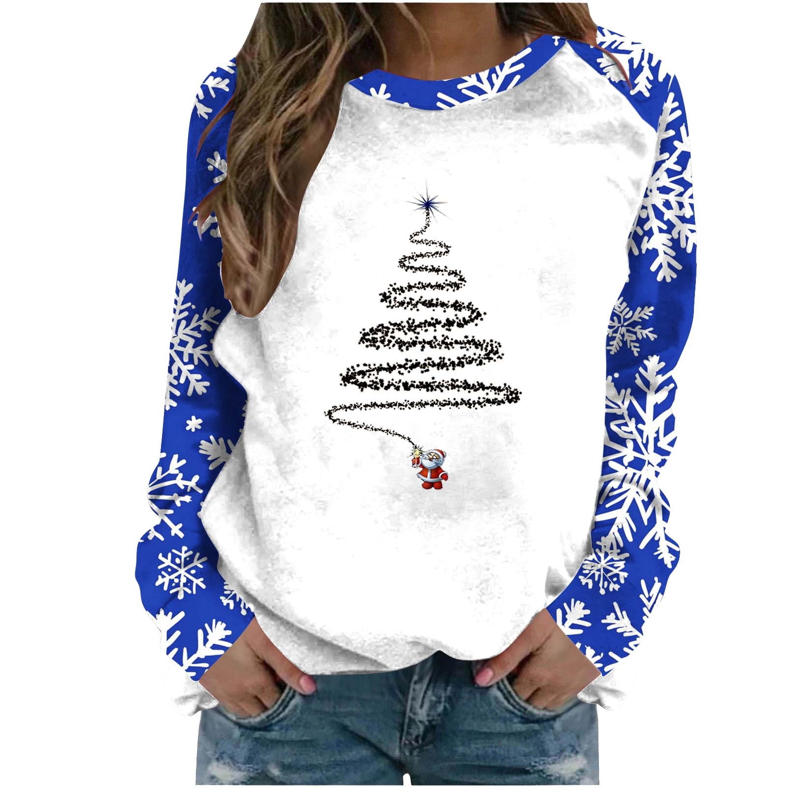 Christmas Sweatshirt for Women Xmas Tree Print Long Sleeve Raglan ...