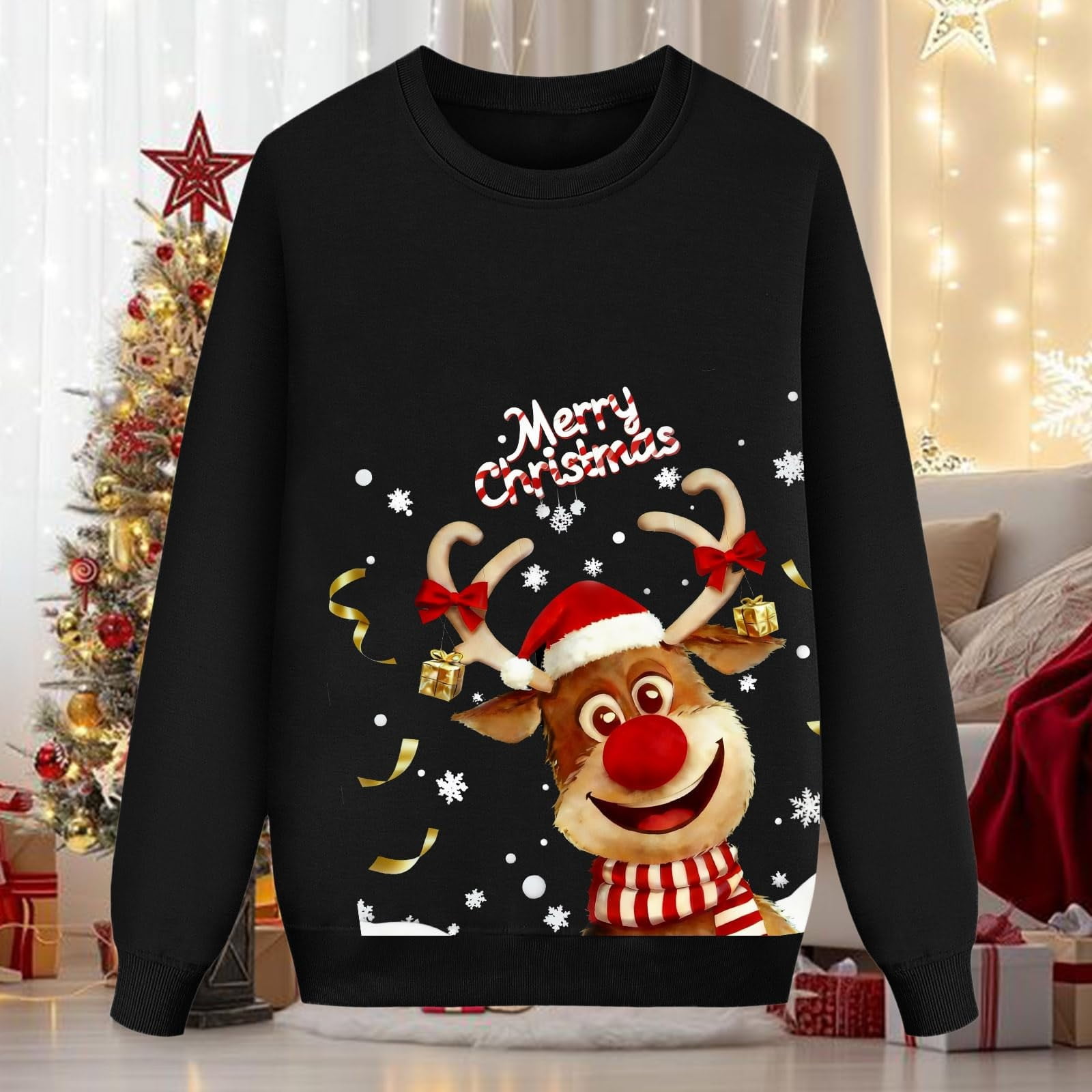 Christmas Sweatshirts for Family Funny Reindeer Graphic Crew Neck Xmas ...