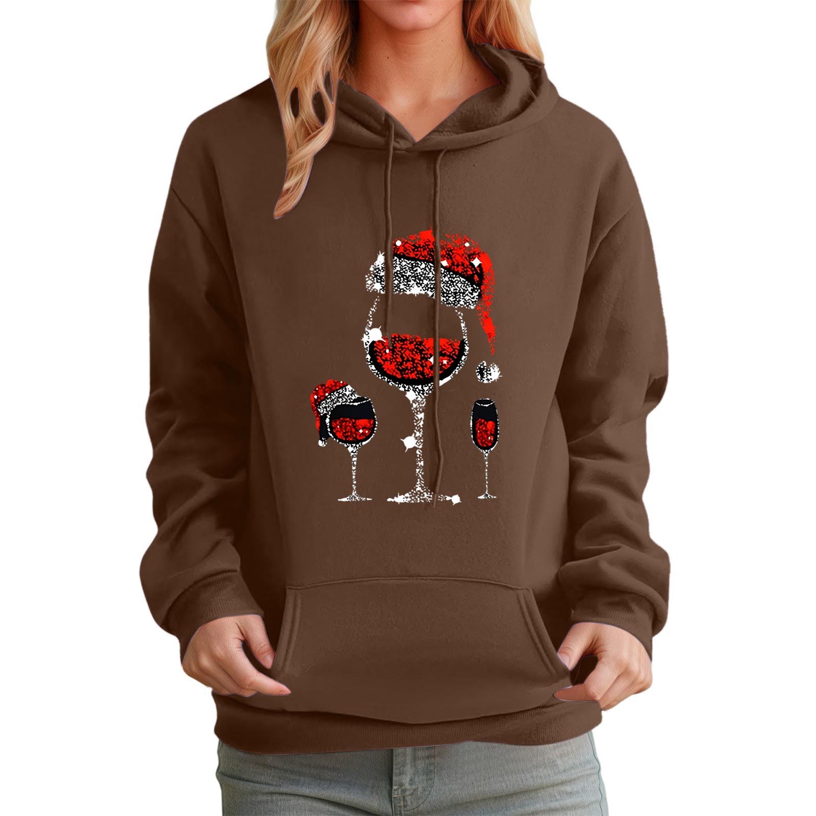 Christmas Sweatshirts For Women 2025 Womens Christmas Wine Glass ...