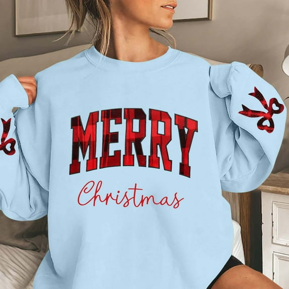 Christmas Sweatshirts For Women Glitter Patch Merry Christmas Letter ...