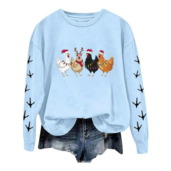 Christmas Sweatshirts for Women Cute Funny Xmas Chick Graphic Long ...