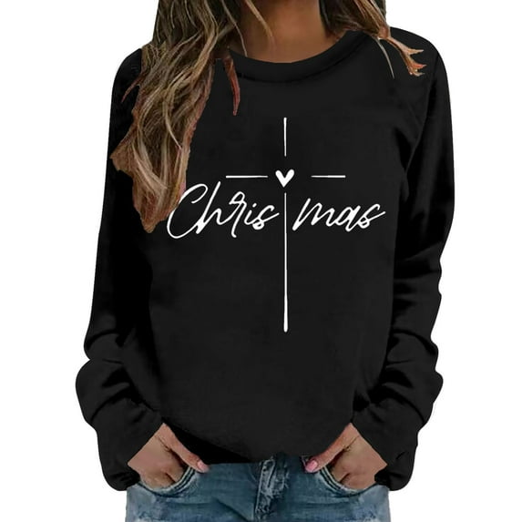 Christmas Sweatshirts Women Cute Funny Xmas Tree Graphic Crewneck ...