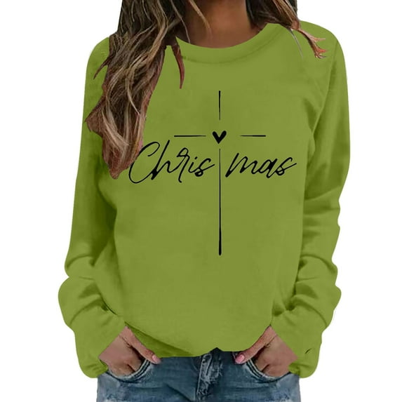 Christmas Sweatshirts Women Cute Funny Xmas Tree Graphic Crewneck ...