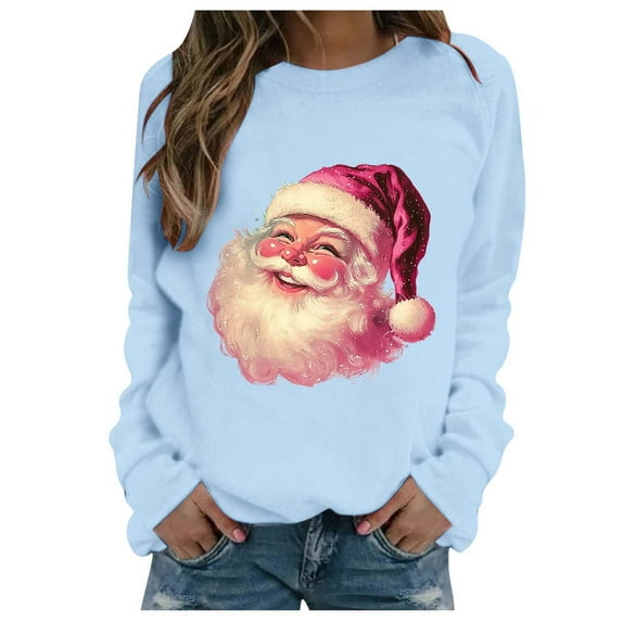 Christmas Sweatshirts Women Santa Claus Classic Santa Round Neck Long ...