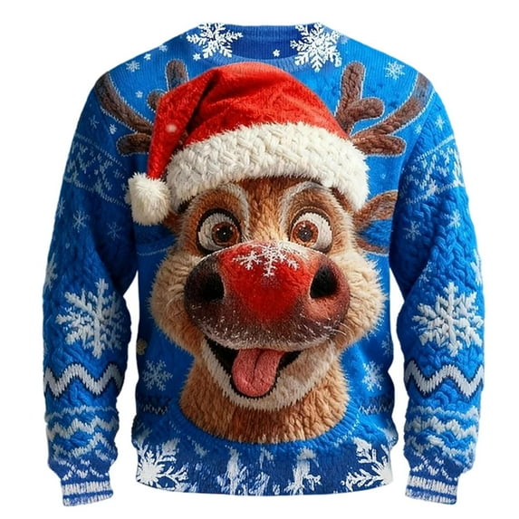 Christmas Sweatshirts for Men Crew Neck Plus Size Deer Printed Long ...