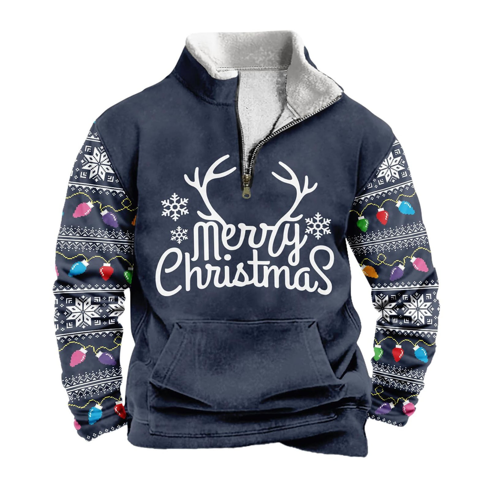 Christmas Sweatshirts for Men Half Zip Xmas Reindeer Snowflake Print ...