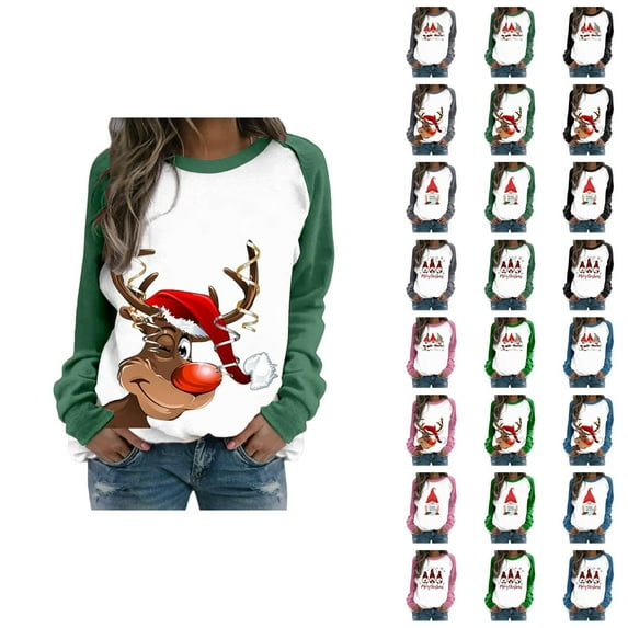 Christmas Sweatshirts for Women 2025 Long Sleeve Color Block Crewneck ...