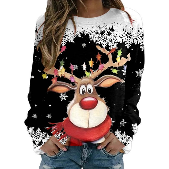 Christmas Sweatshirts for Women Fall Winter Casual Simple Crewneck ...