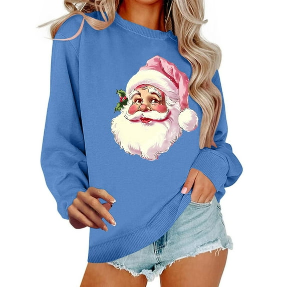 Christmas Sweatshirts for Women Funny Santa Claus Print Fleece ...