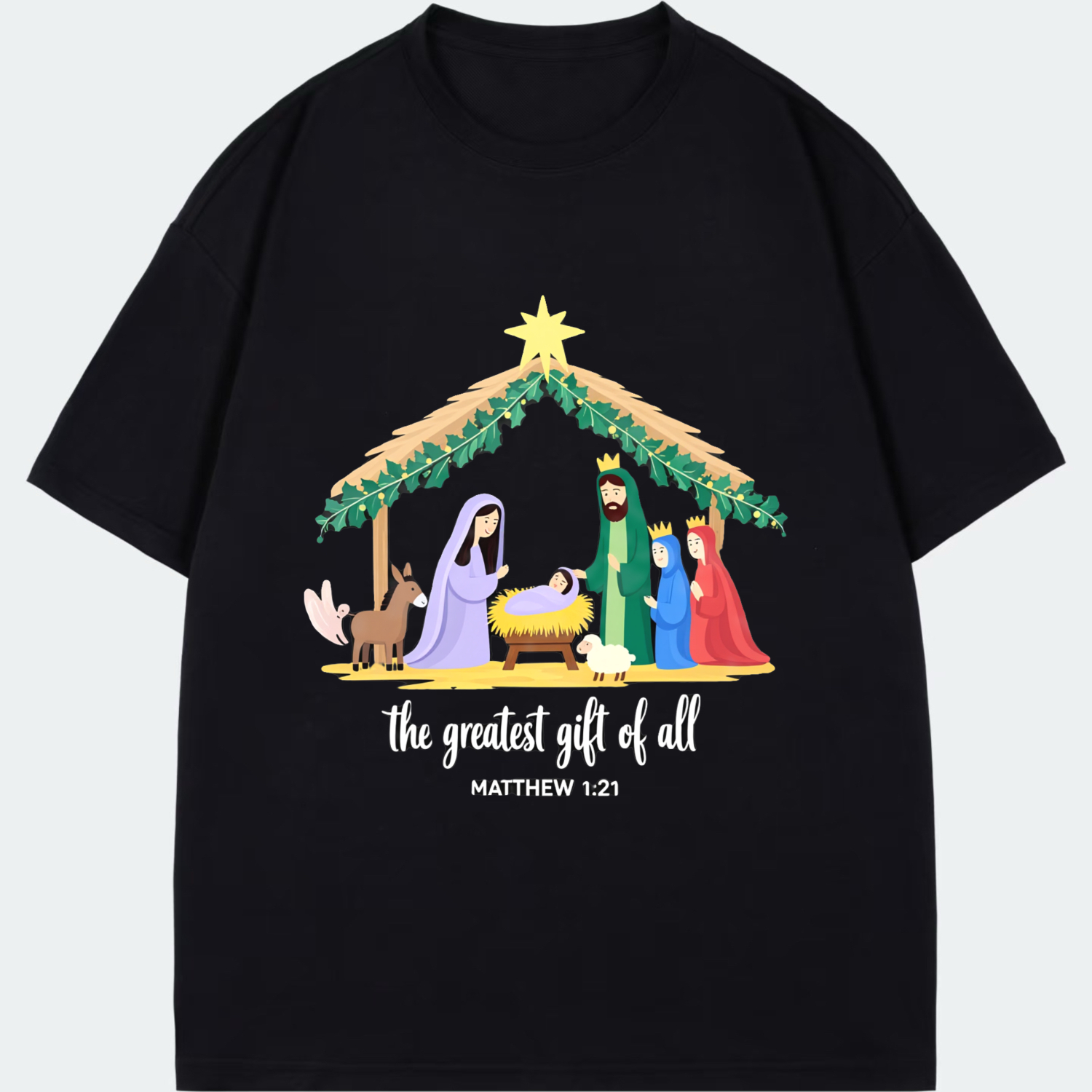 Christmas T Shirt Black Nativity Scene With Mary Joseph Baby Jesus Wise ...