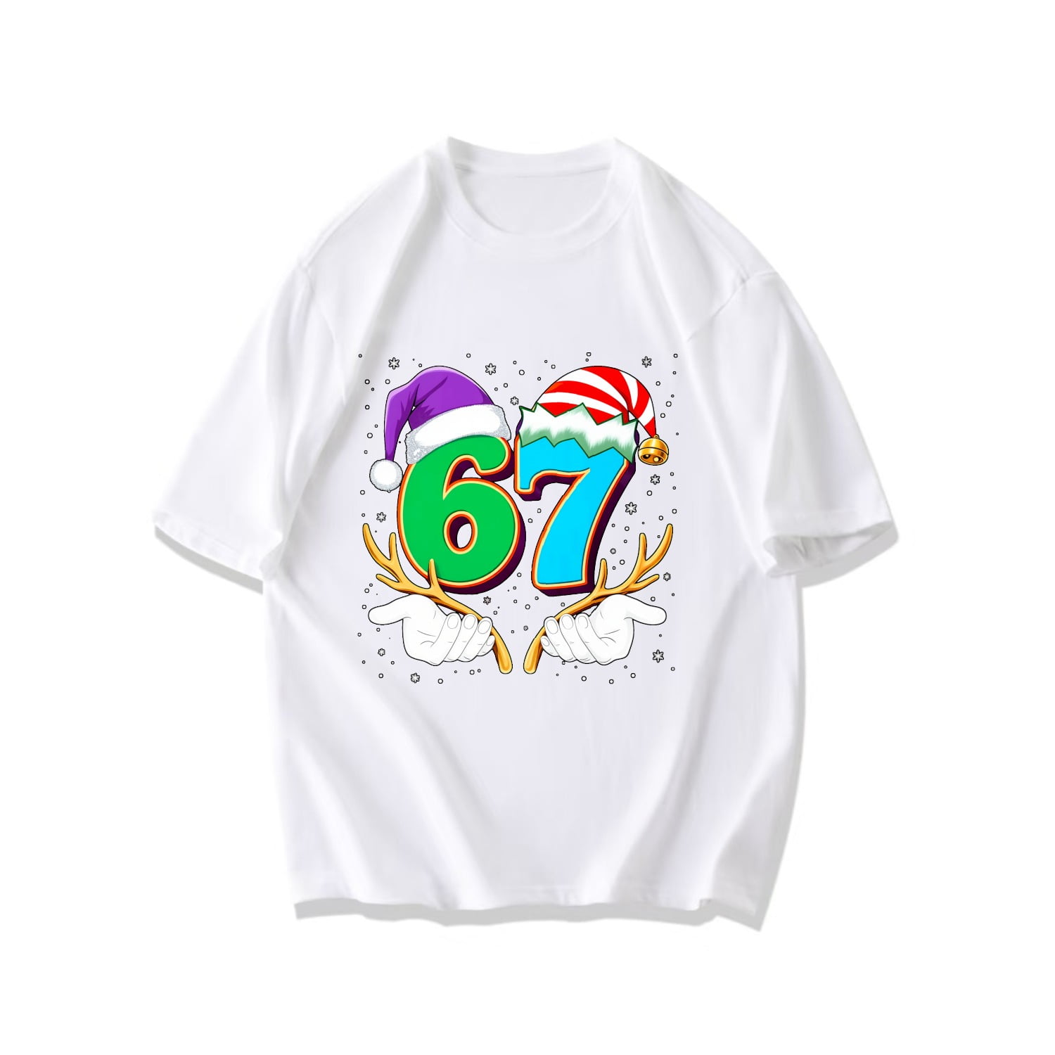 Christmas T-Shirt Black Number 67 With Santa Hats And Reindeer Antlers ...