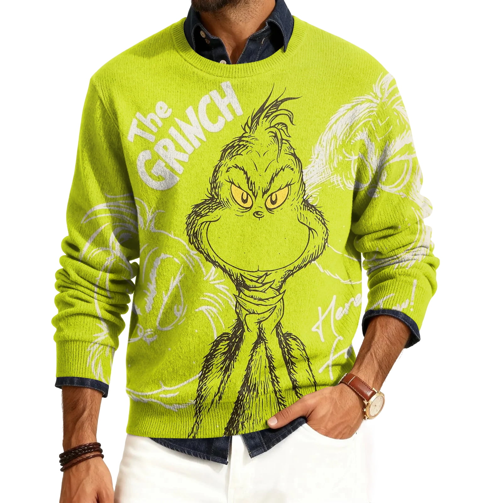 Christmas T-Shirt Christmas Sweater Mens Fluorescent Green S - Walmart.com