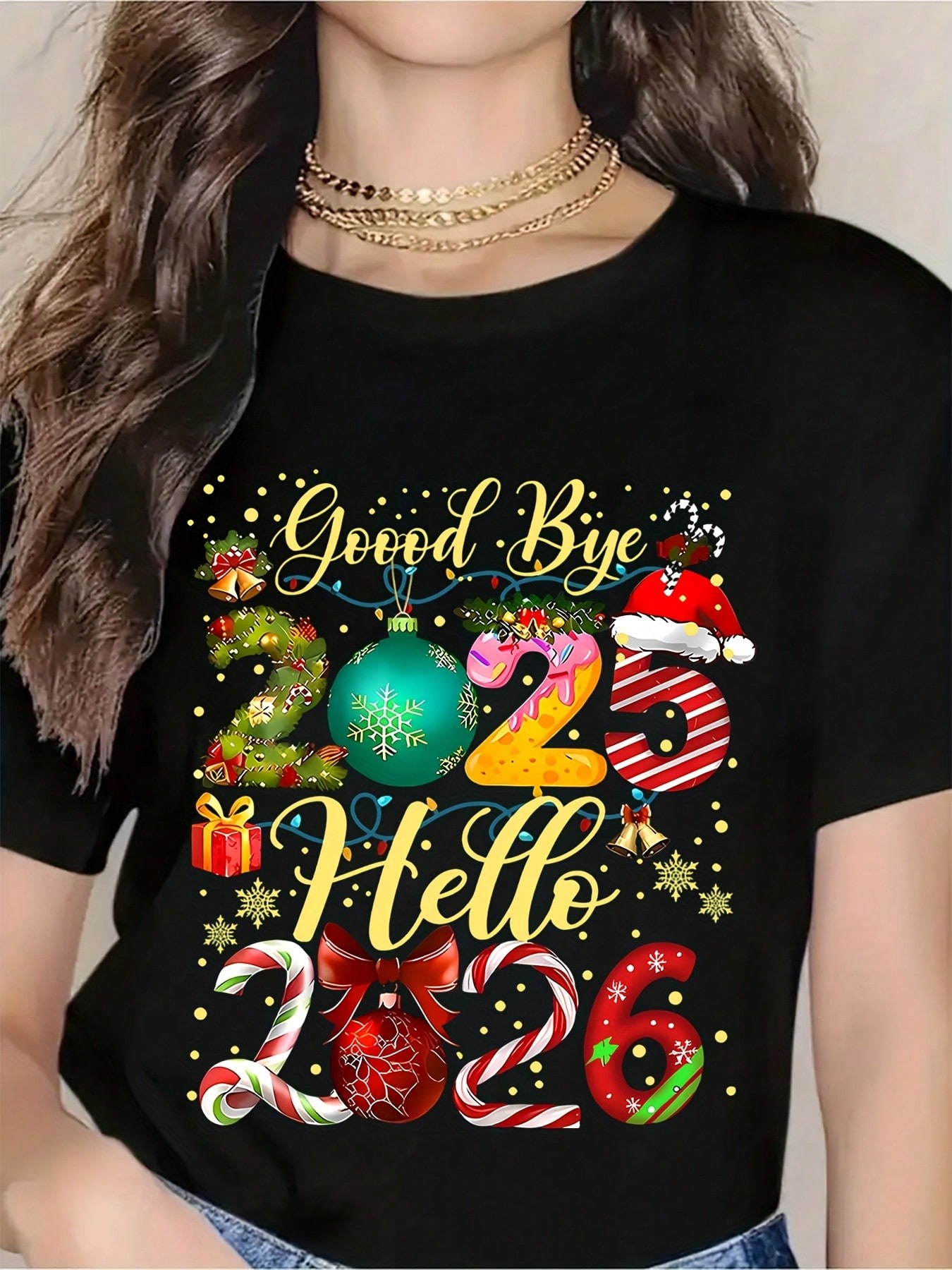 Christmas T-Shirt White 2025-2026 New Year Celebration With Santa Hat ...