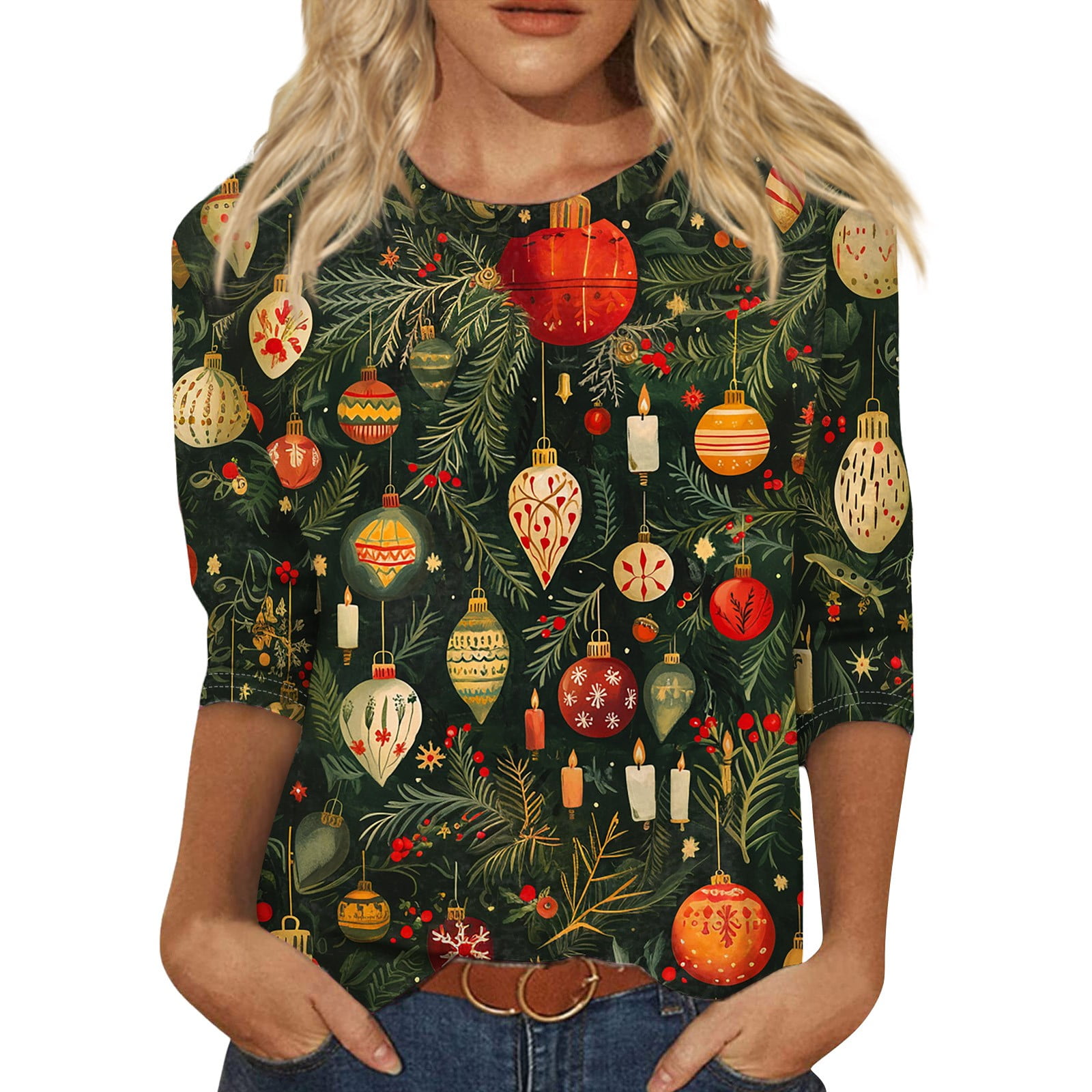 Christmas T Shirts for Women 3/4 Sleeve Christmas Tops for Women Funny ...