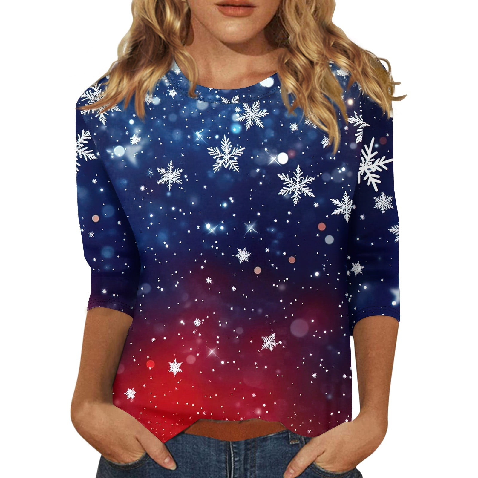 Christmas T Shirts for Women 3/4 Sleeve Womens Christmas Tops Cute ...