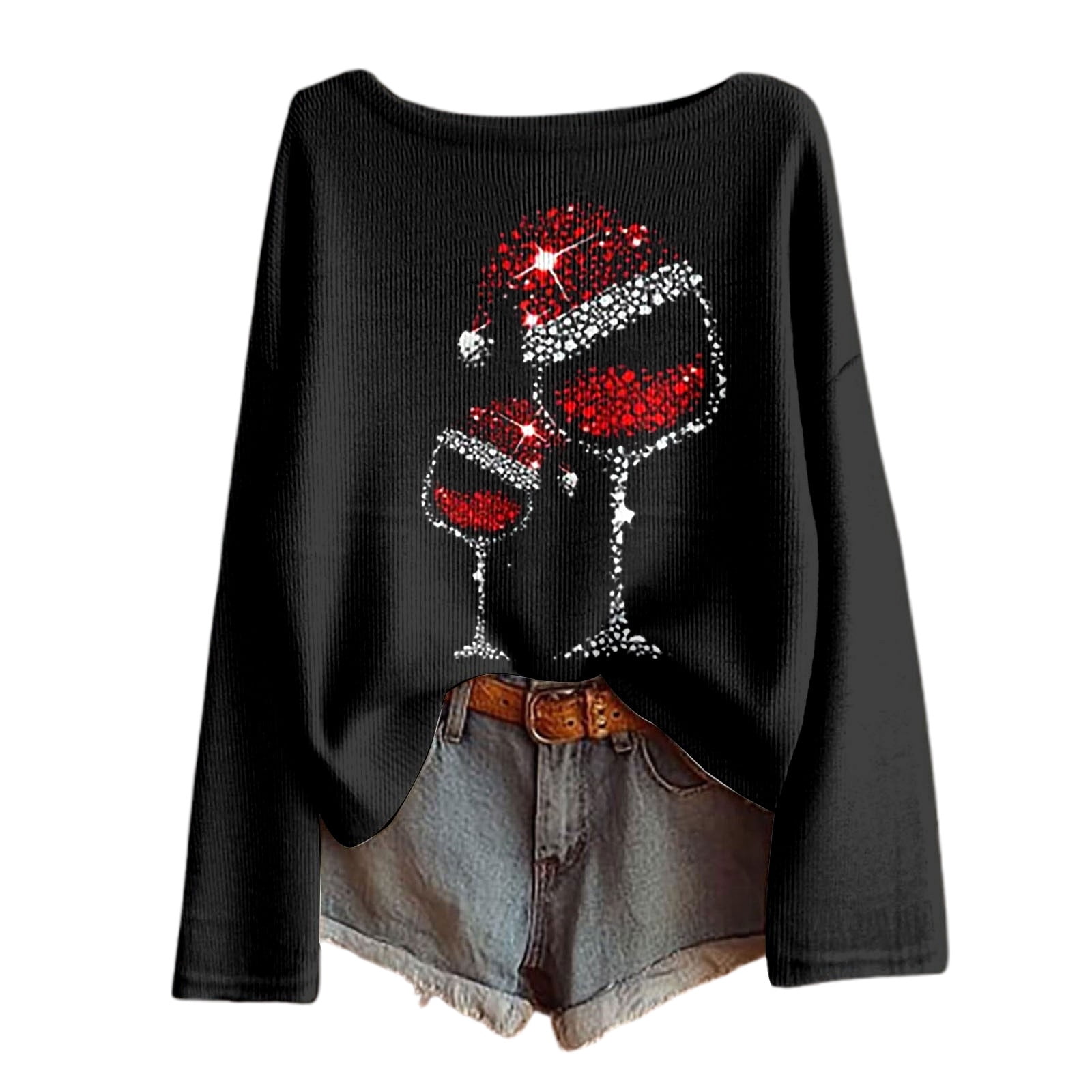 Christmas T-Shirts for Women Chunky Knit Long Sleeve Ribbed Texture ...