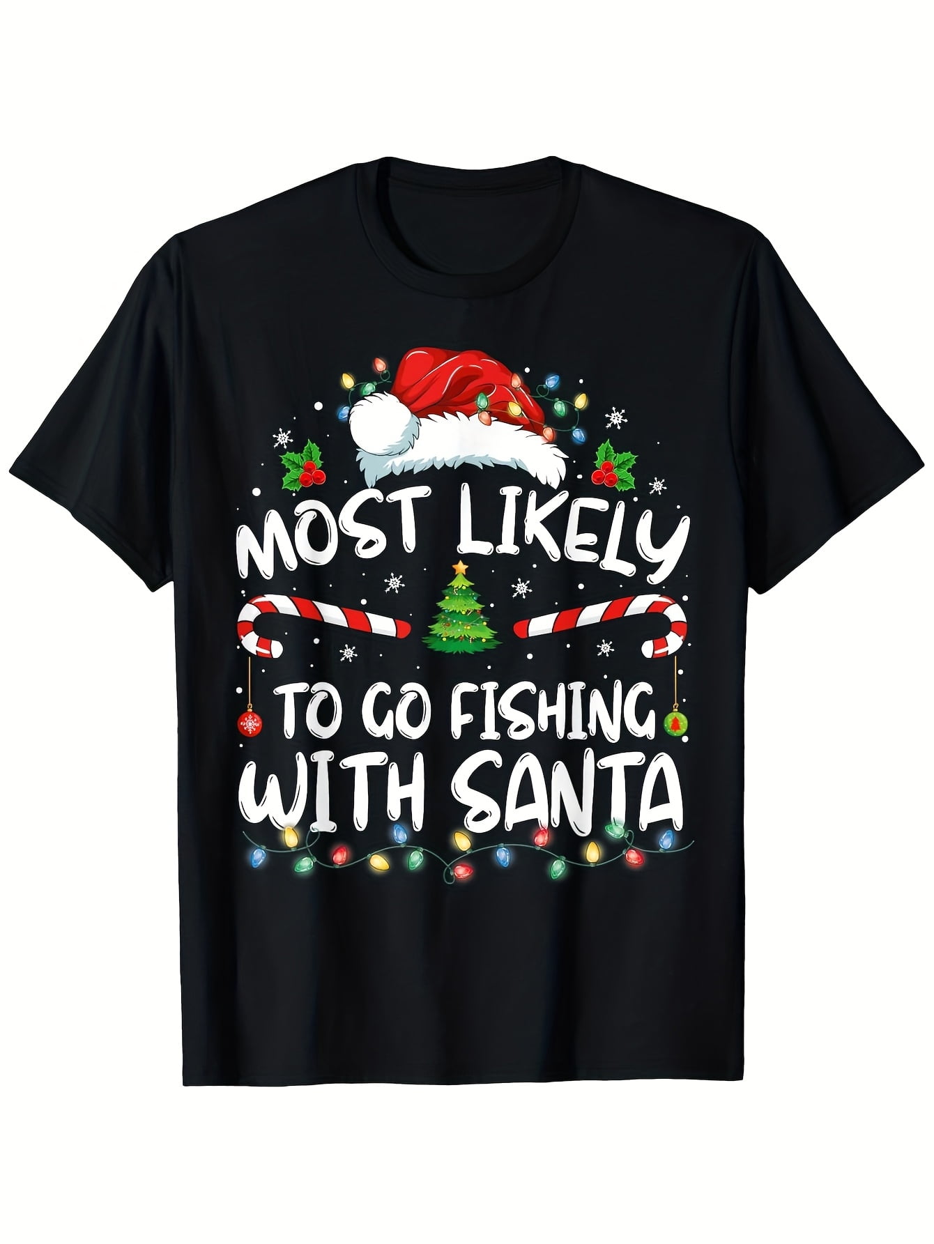 Christmas TShirt for Adults Most Likely to Go Fishing with Santa ...