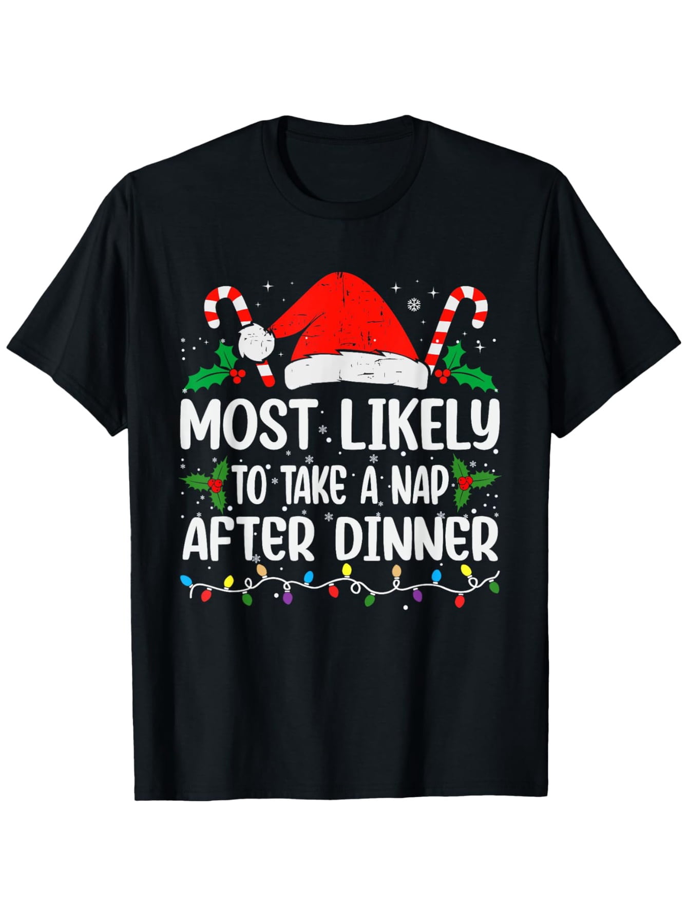 Christmas TShirt for Adults with Santa Hat Candy Canes and Holly Most ...