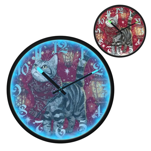 Christmas Tabby Cat Luminous Wall Clock with Sound-Activated LED 12 ...