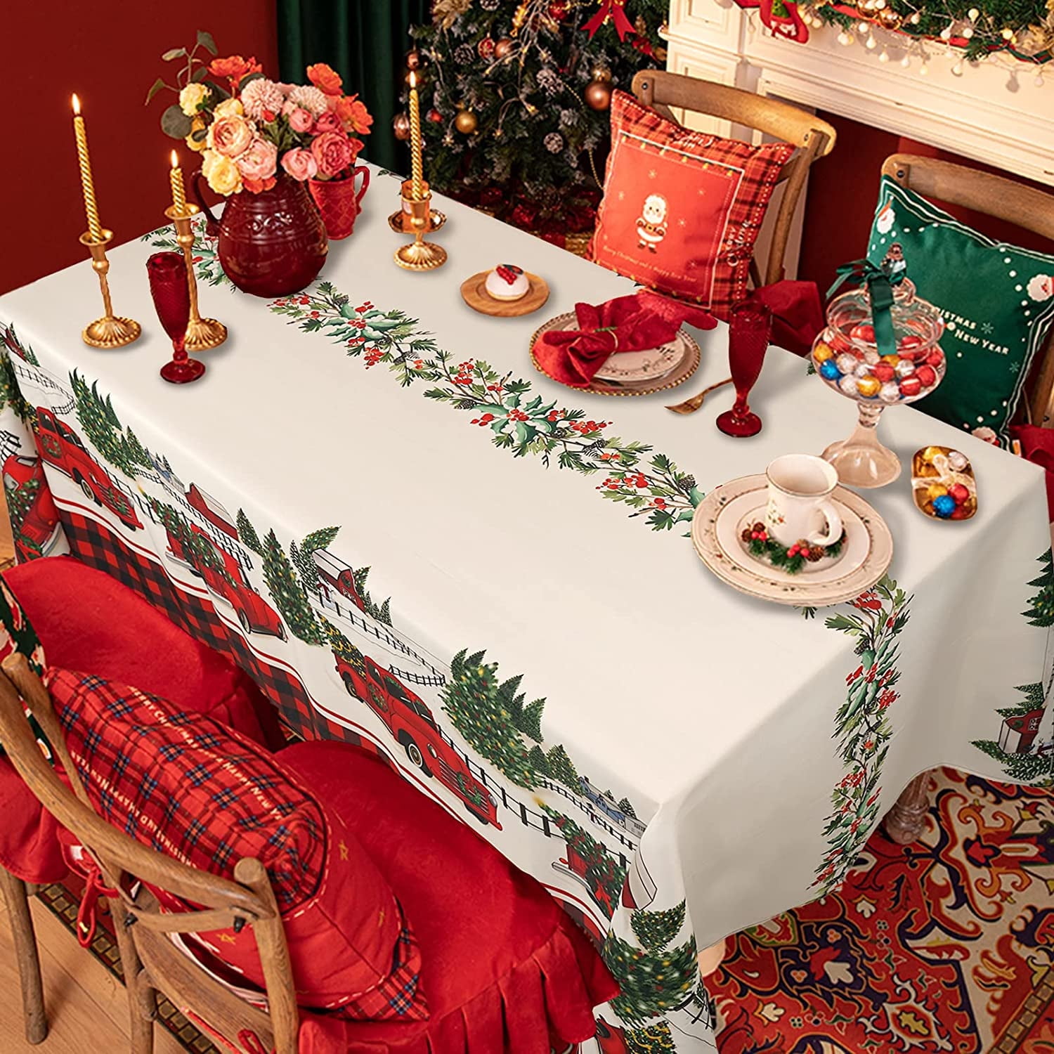 Christmas Table Cloth,Christmas Tablecloth Rectangle 60 x 84,Wrinkle ...