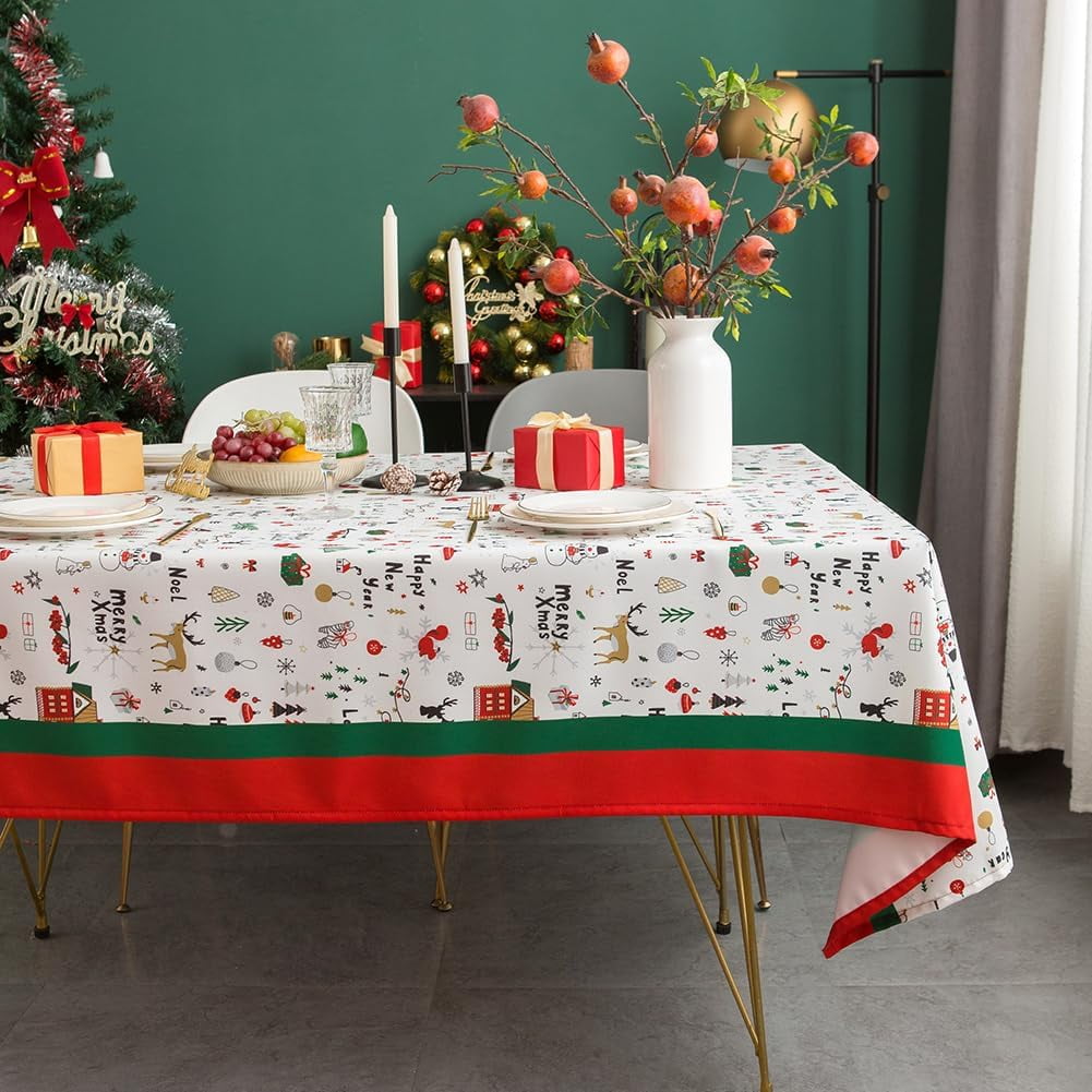 Christmas Table Cloth Rectangle Table 60x84in- Snow Rectangle ...