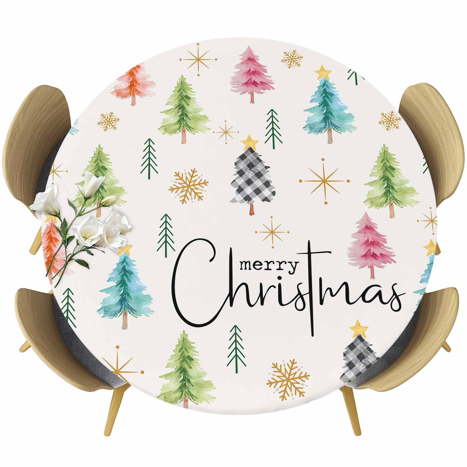 Christmas Table Cloth, Round Fitted Tablecloths with Elastic Edge ...