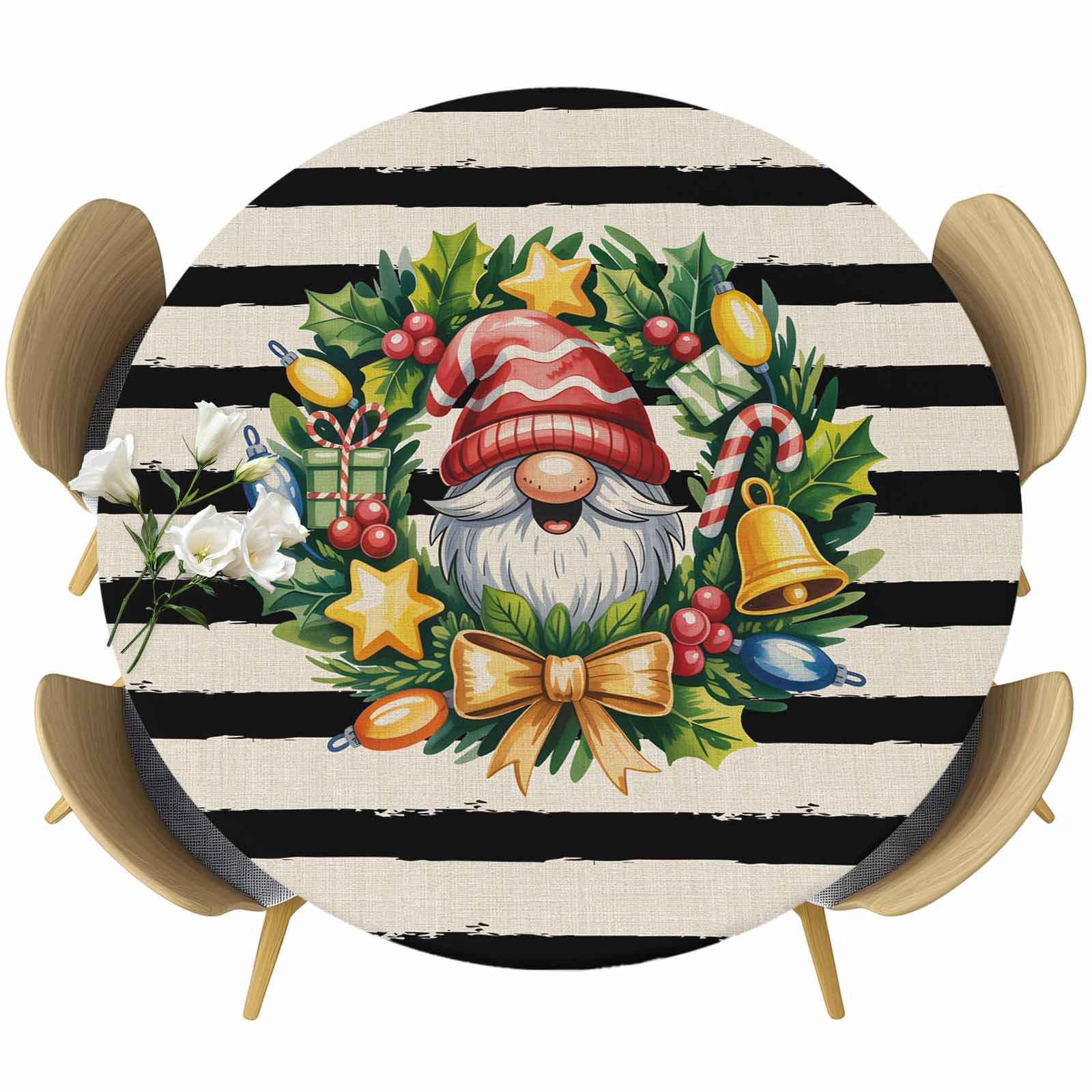 Christmas Table Cloth, Round Fitted Tablecloths with Elastic Edge ...