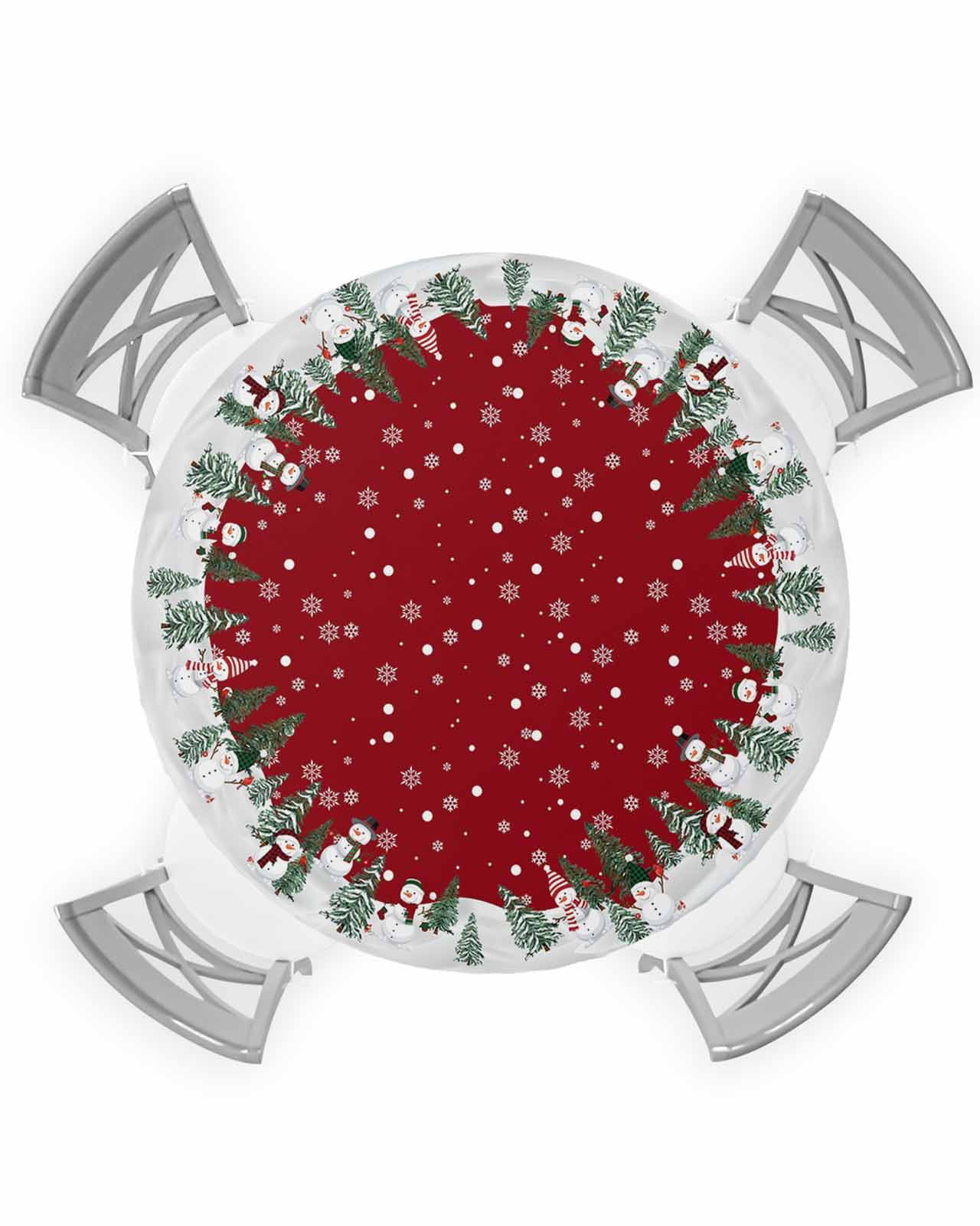 Christmas Table Cloth, Round Fitted Tablecloths with Elastic Edge, Red ...