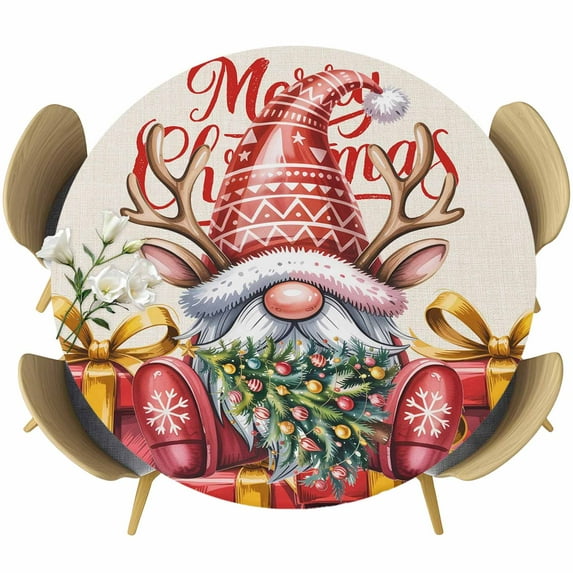 Christmas Table Cloth, Round Fitted Tablecloths with Elastic Edge, Xmas ...