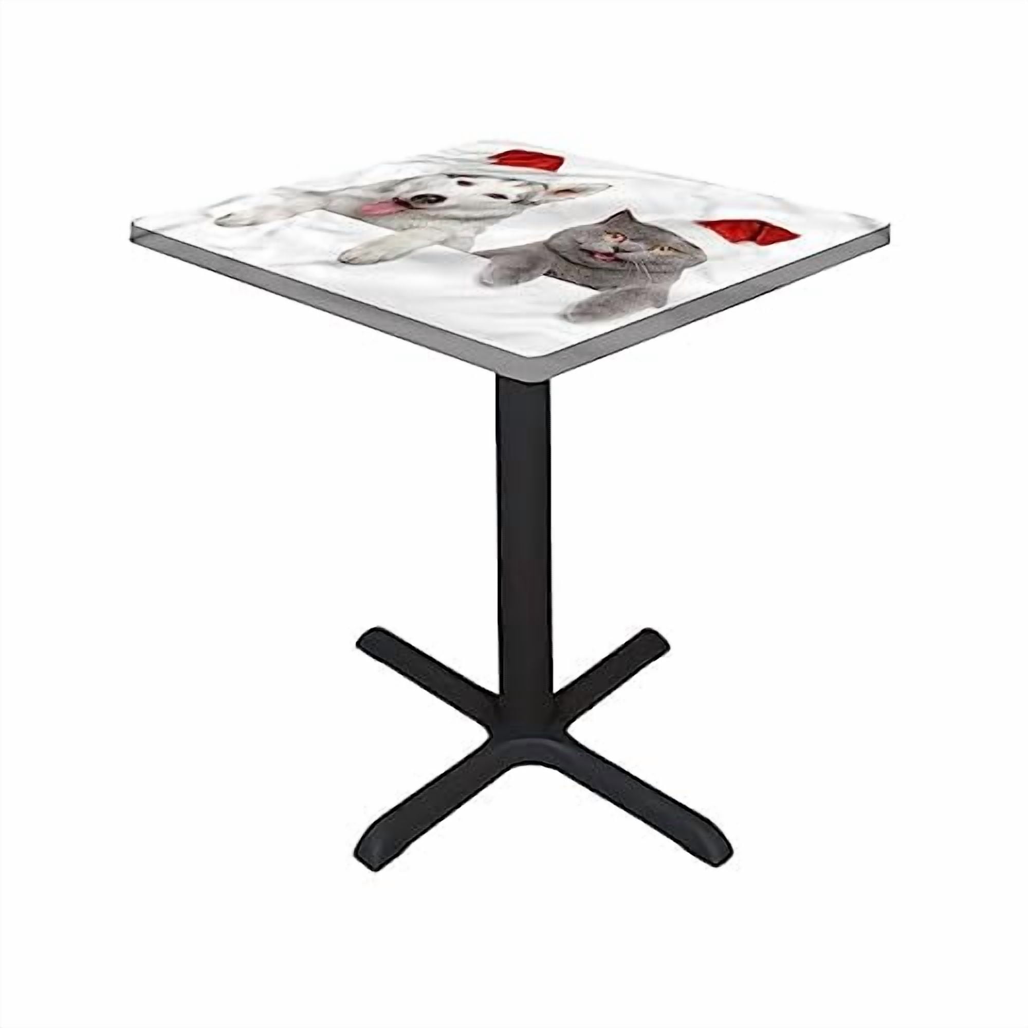 Christmas Table Cover Square, Cute Animals Red Hats Elastic Table Cover ...